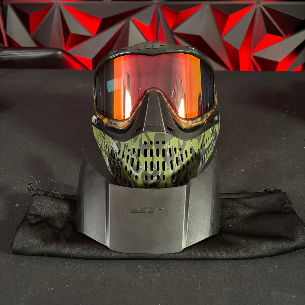 Used JT Proflex Paintball Mask - Custom #5 Black/Orange Cheeta /w Gree