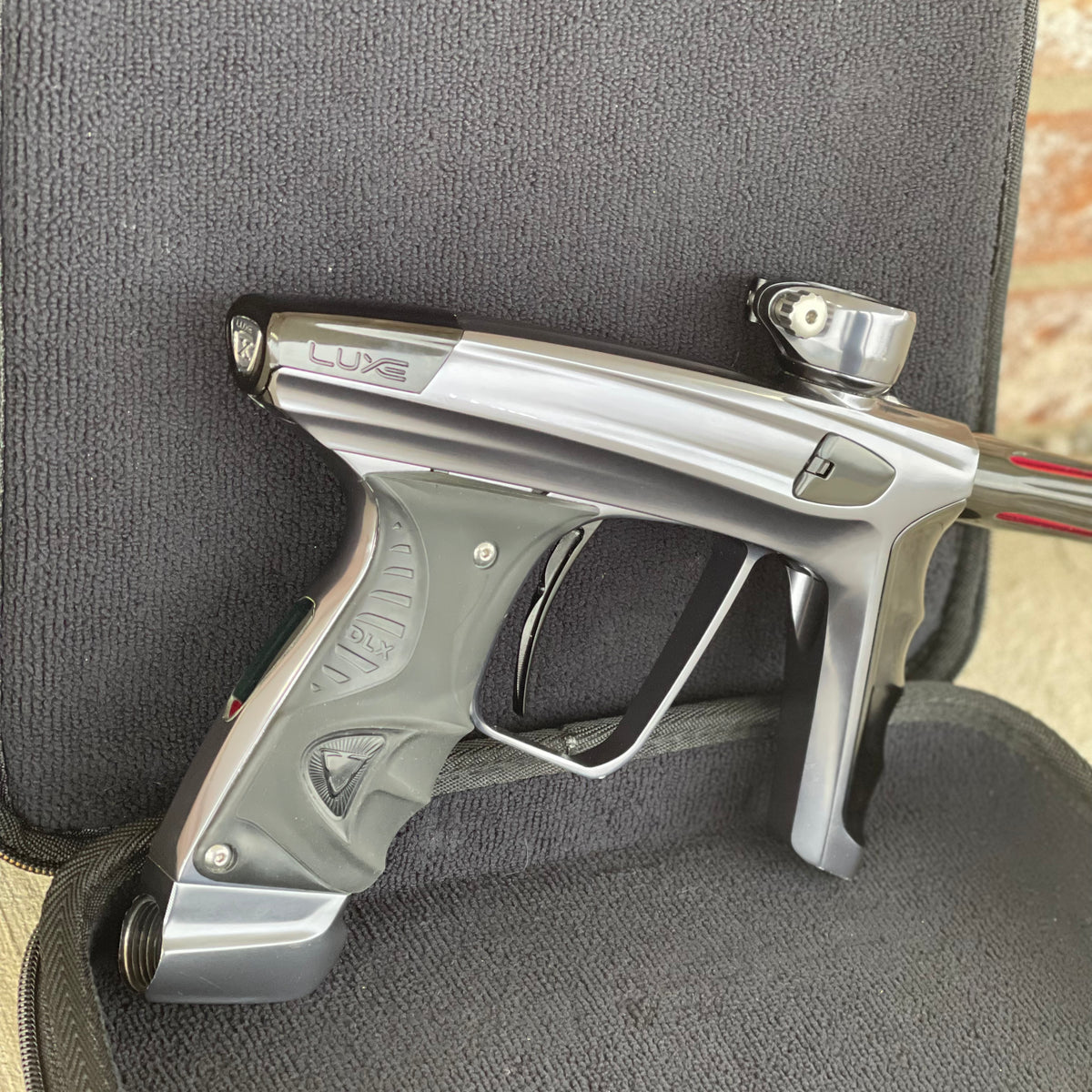 Used DLX Luxe X Paintball Gun - Dust Pewter/Polished Black w/ HK Army