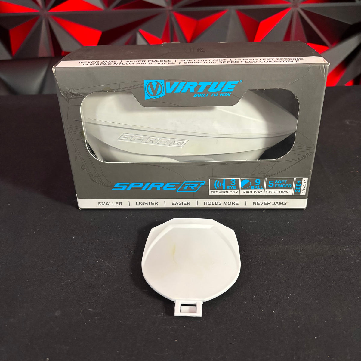 Used Virtue Spire IR2 Paintball Loader - White w/ Rain Lid and Speedfe