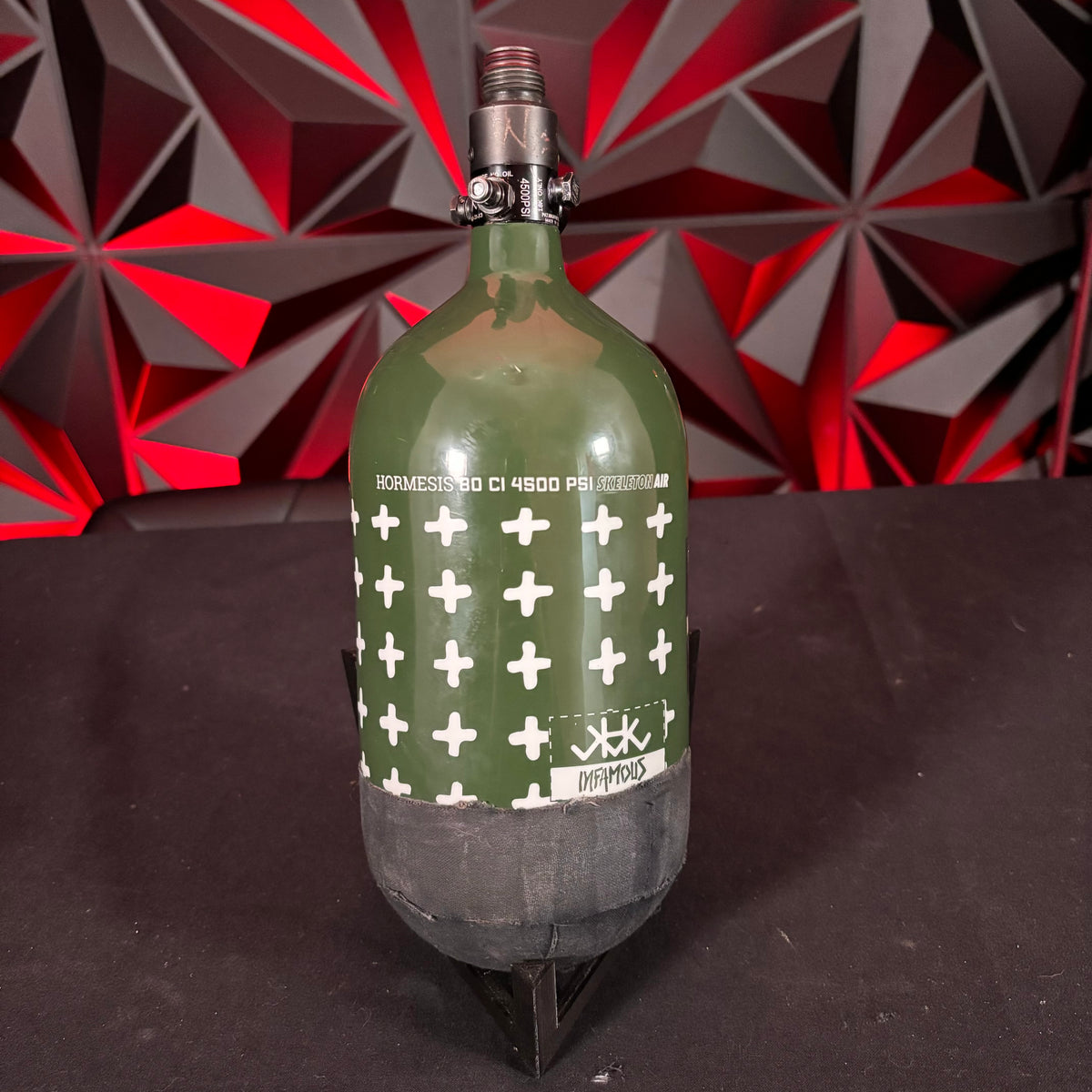 Used Infamous Hormesis Colab 80/4500 Paintball Tank - Olive w/Standard