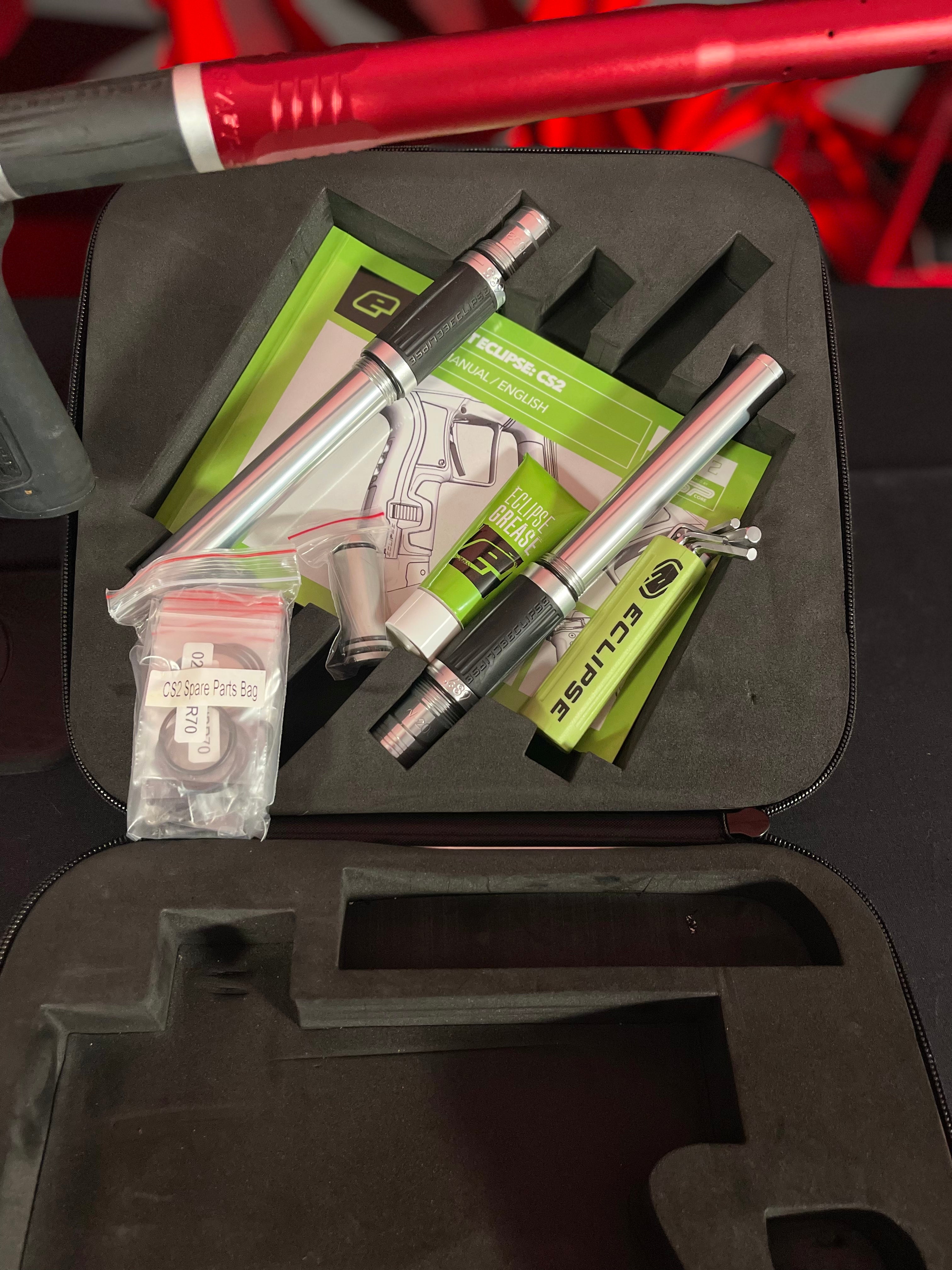 Used Planet Eclipse CS2 Project G Paintball Gun - Red/Silver w/3 FL Ba