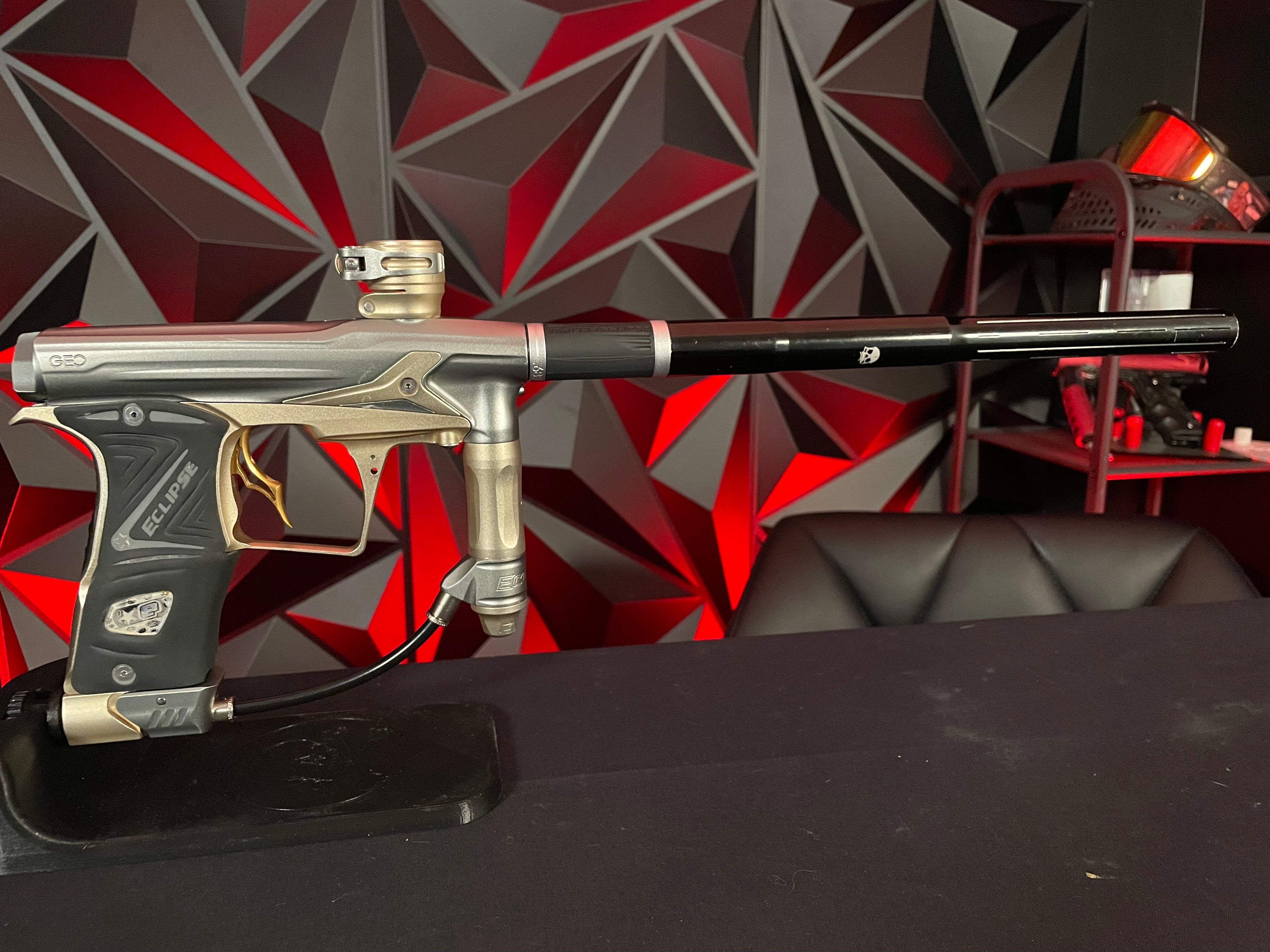 Used Planet Eclipse Geo 3 Paintball Gun - Grey/Gold w/ Black Pro DNA B ...