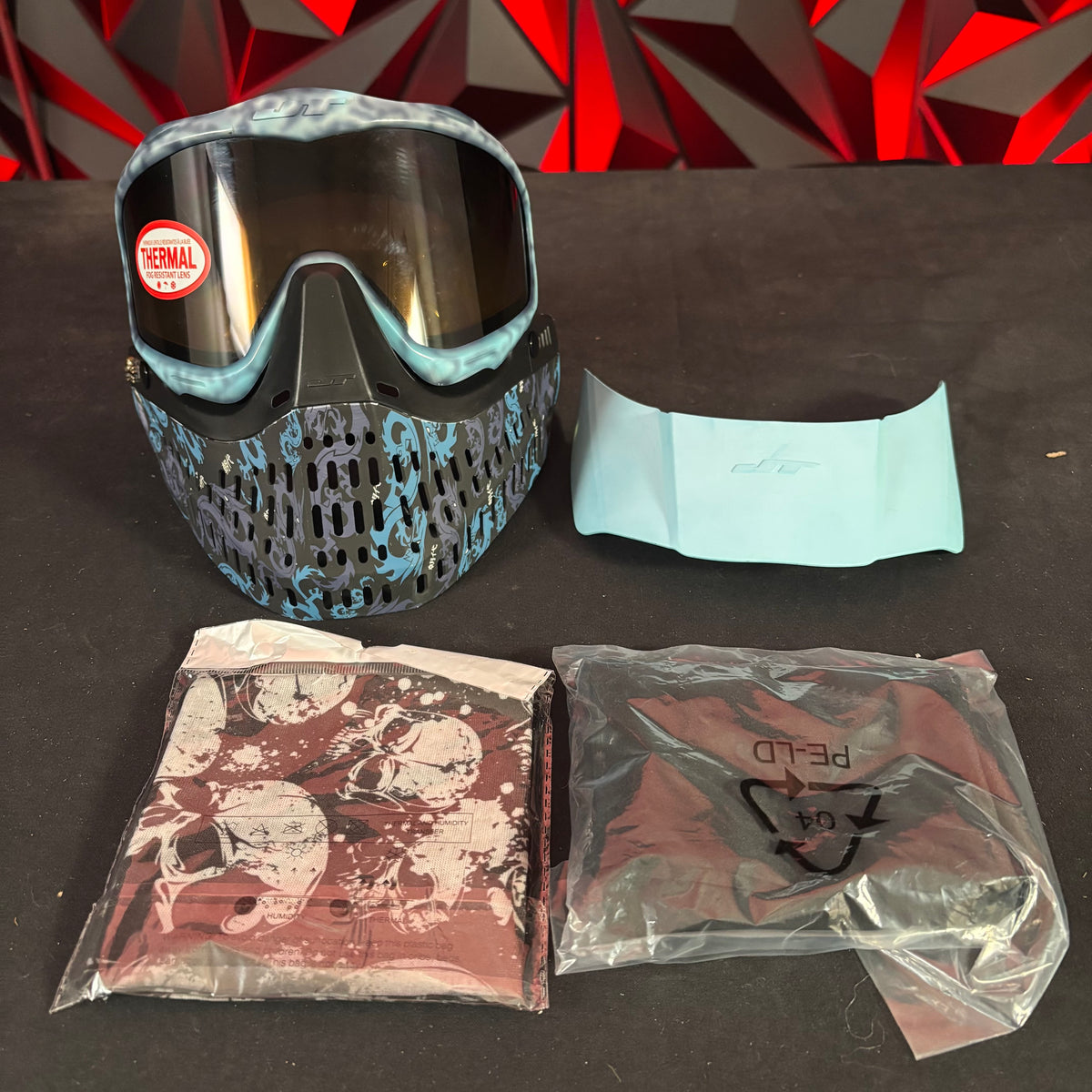 Used JT Proflex Paintball Mask - Custom #9 Dark blue to Light blue tie