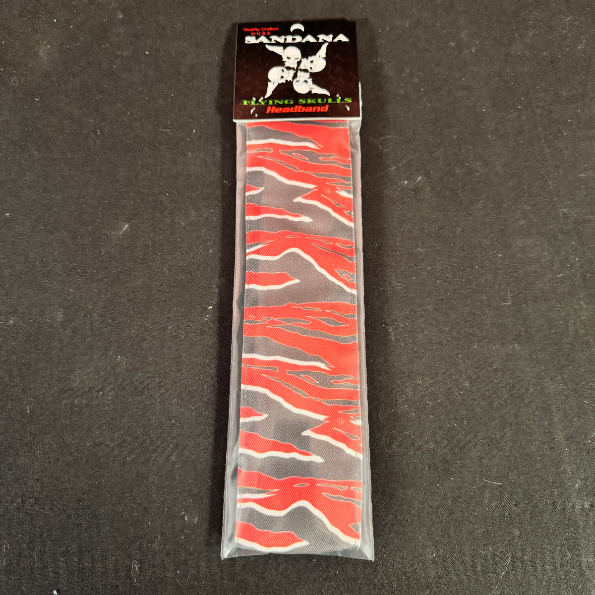 Sandana Headband Flying Skulls - "Tiger Stripe" - Red/Gray *VERTICAL*