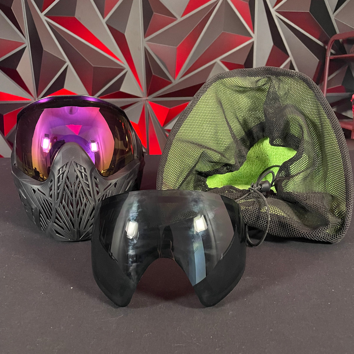 Used BNKR King CMD Paintball Mask - Black w/ 2 lenses, Exalt Goggle Ca
