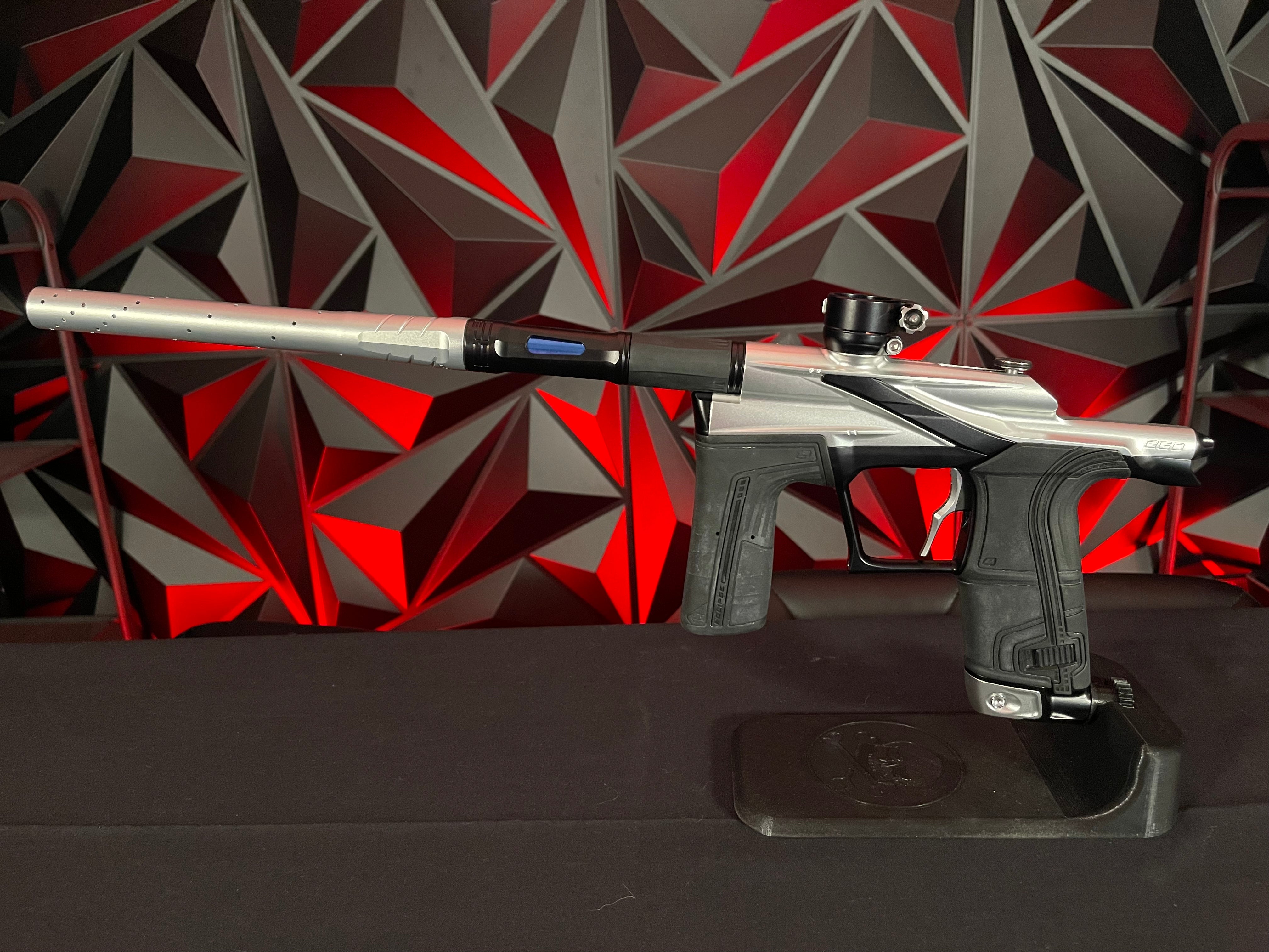Used Planet Eclipse LV2 Paintball Gun - Silver/Black w/ Infamous Deuce