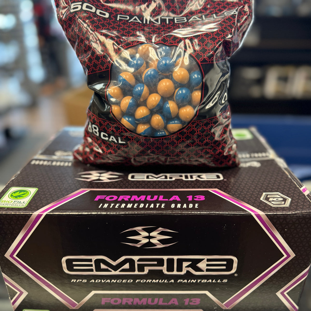 Empire Formula 13 Paintballs - 2000 Paintballs - Dark Blue / Tan Shell