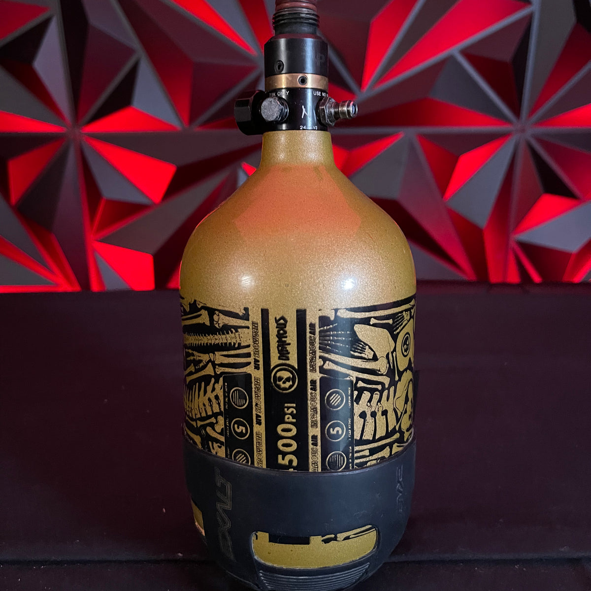 Used Infamous "Bones" 68/4500 Diamond Series Paintball Tank - Gold/Bla