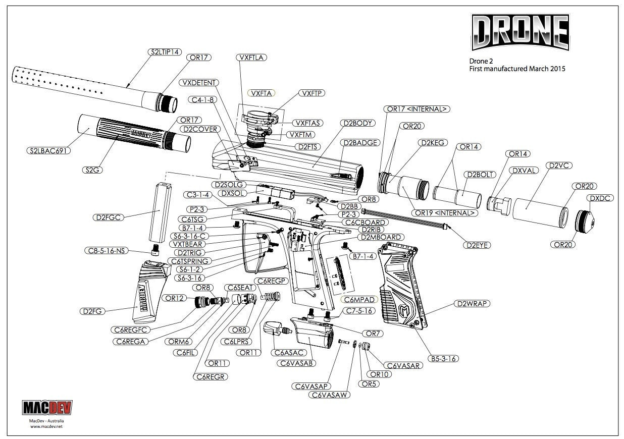MacDev Drone 2 Complete Replacement Part List. Pick The Part You Need!