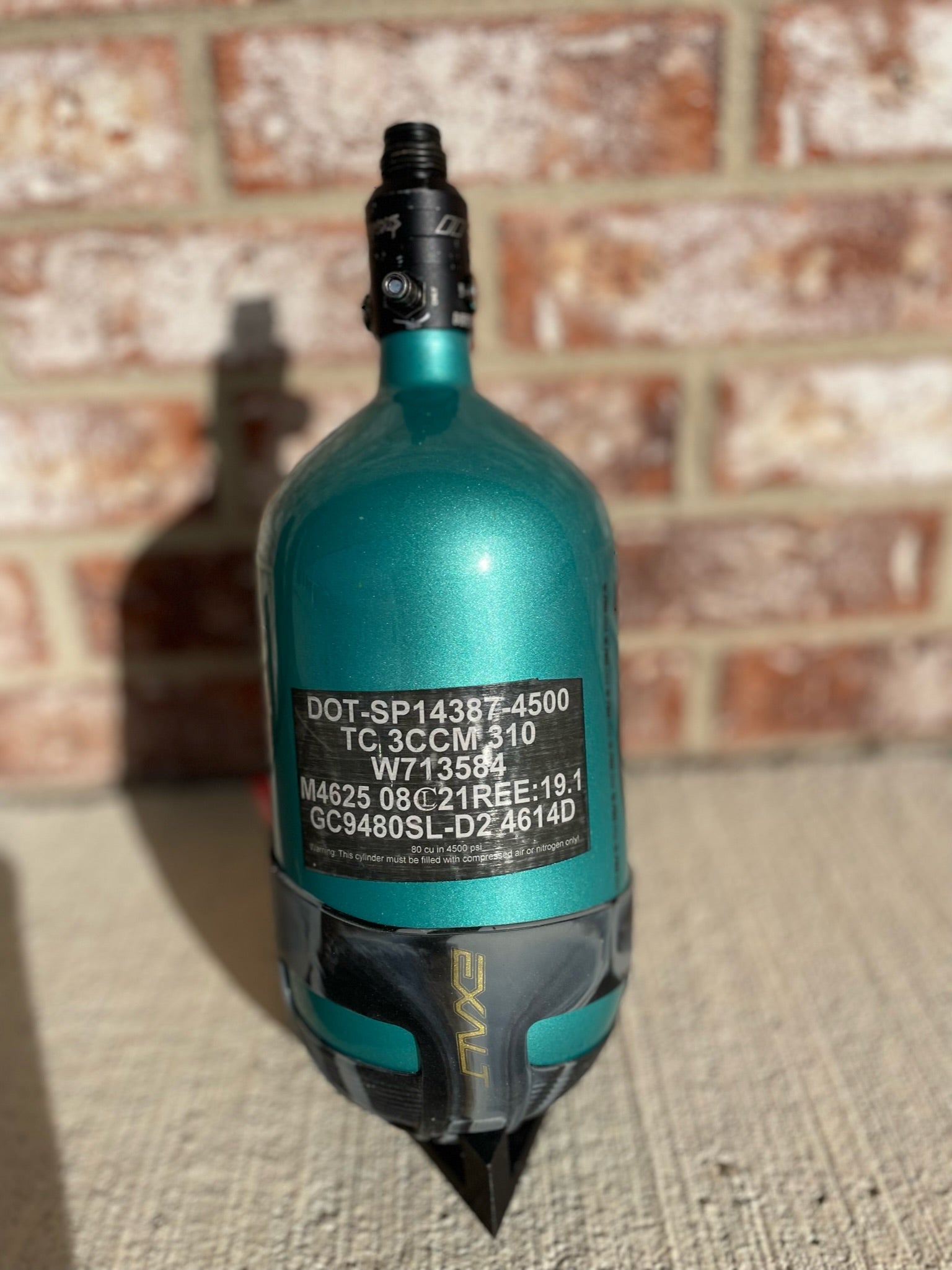 Used Infamous 80/4500 Skeleton Air Paintball Tank - Teal / Black w/ In ...