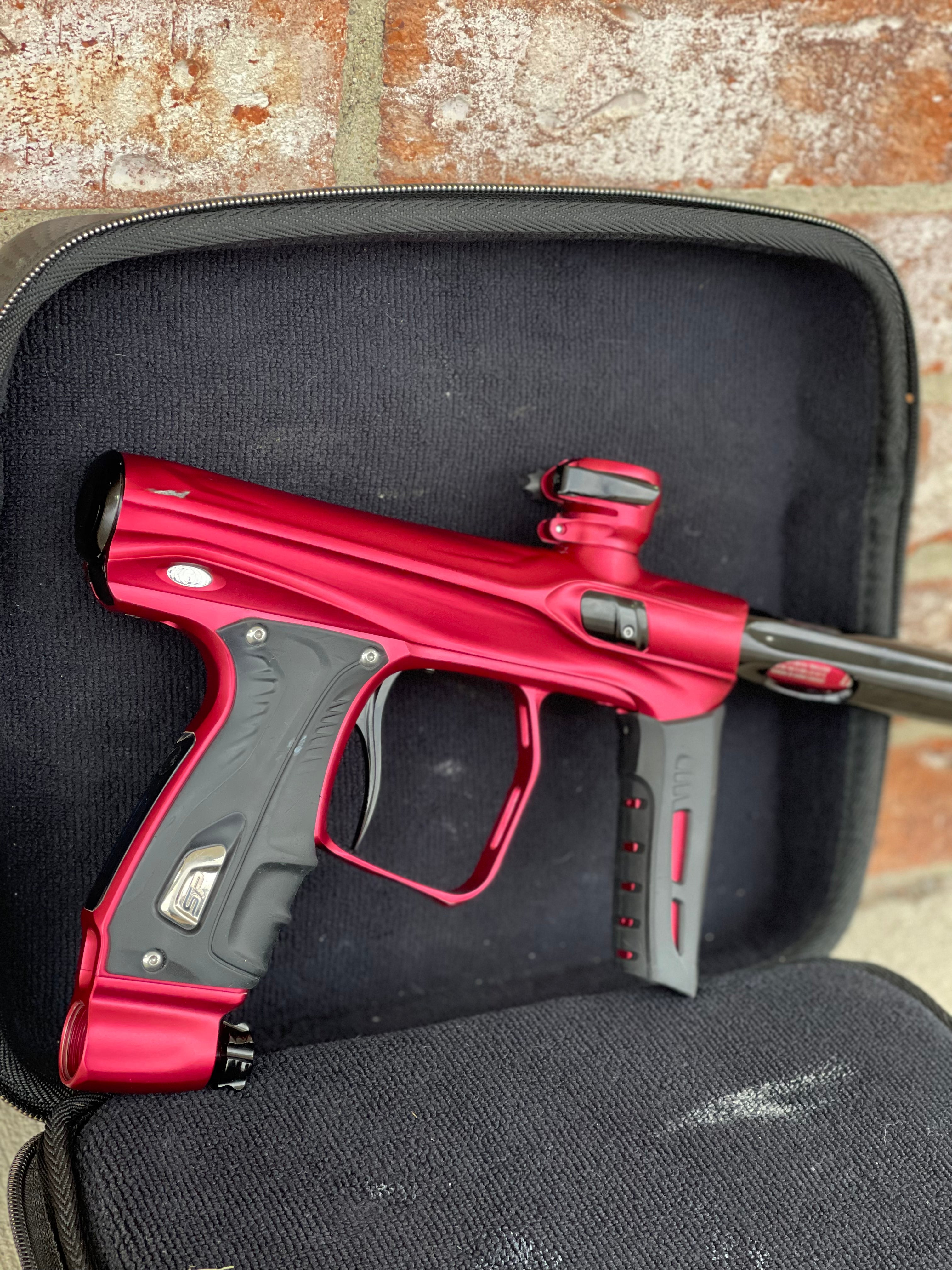 Used Shocker XLS Paintball Gun - Red/Black w/Black Freak XL Barrel Bac ...