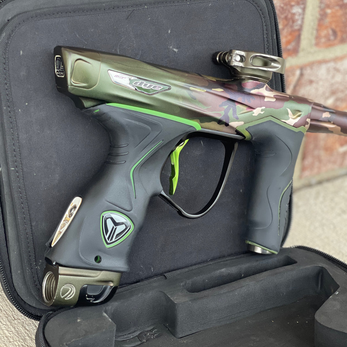 Used Dye M3+ Paintball Gun - PGA Woodland w/Lime Scythe Trigger
