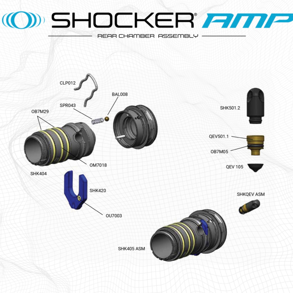 SP Shocker Amp Rear Chamber Assembly Parts List - Pick the Part You Ne