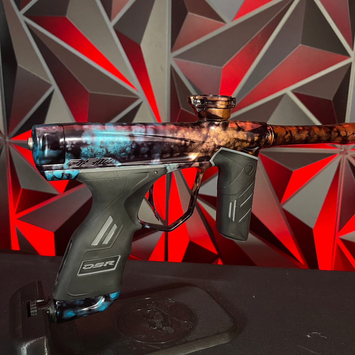Used Dye DSR Paintball Gun - Blue/Orange Polished Cosmic Fade w/Flex F