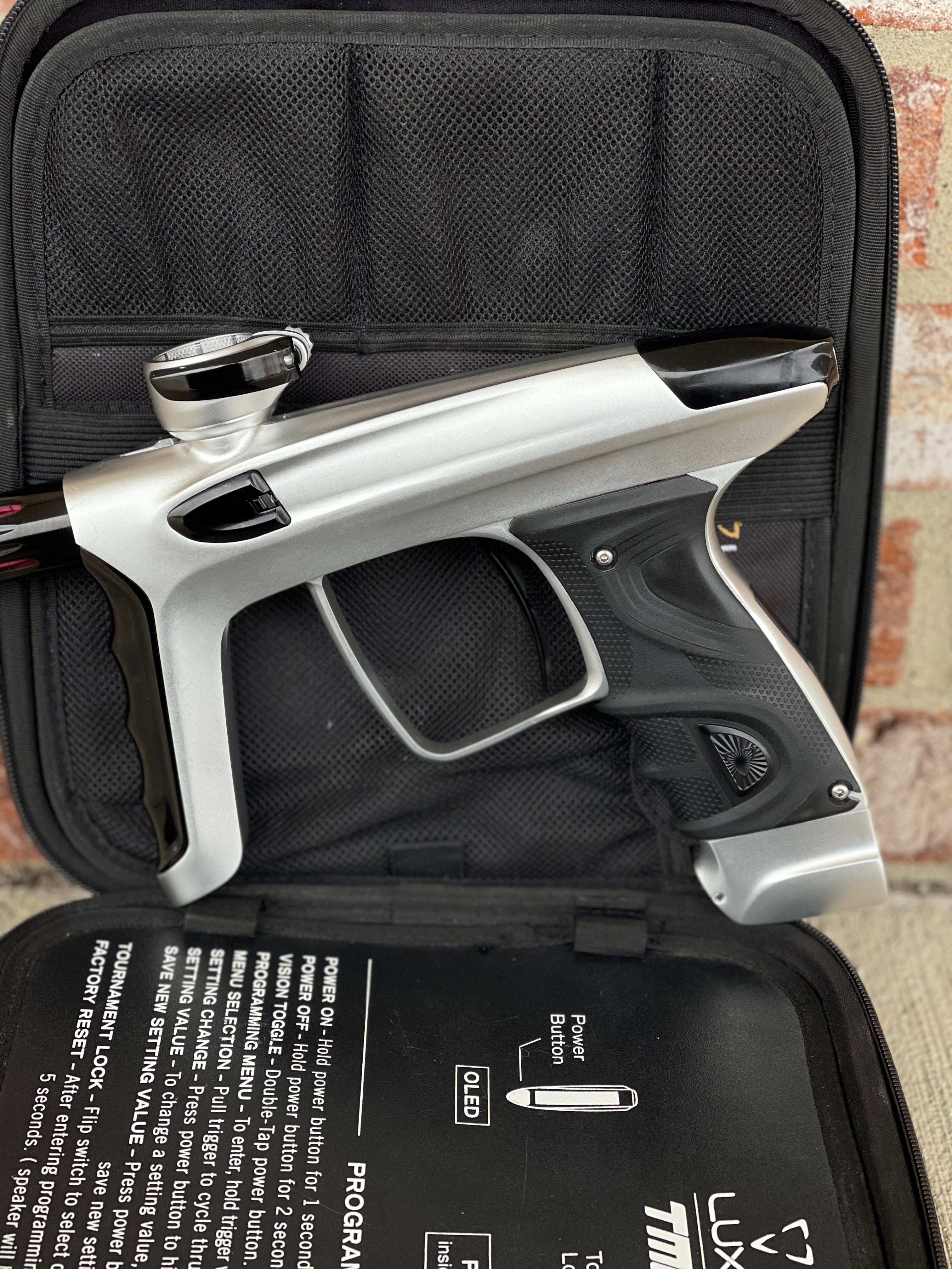 Used DLX Luxe TM40 Paintball Gun - Dust Silver/Gloss Black w/ Stock Bo ...
